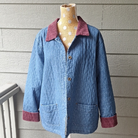 Vintage | Jackets & Coats | Vintage Quilted Denim Chore Coat Elephant Corduroy Details ...